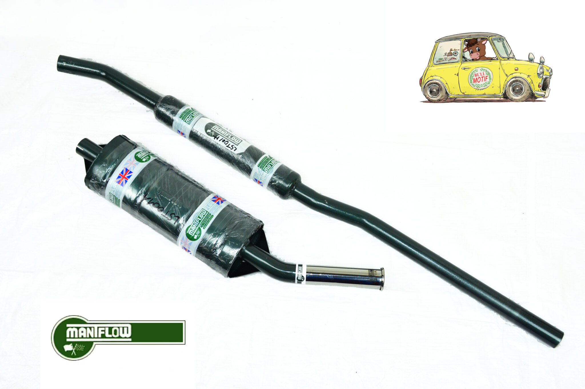 Maniflow Side Exit "1.3/4" Twin Box Exhaust System - Bull Motif Mini Spares